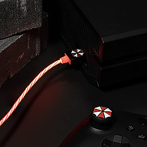 Numskull Official Resident Evil LED USB Type-C Cable and Thumb Stick Grips - 1.5m Fast Charging Lead, Xbox Series X Controller Mod