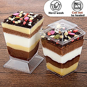 Colovis Desert Cups with Lids and Spoons, 100 Pack 5 OZ Clear Square Parfait Cups Plastic Appetizer Cups for Party Cheesecakes Puddings Fruits (100)