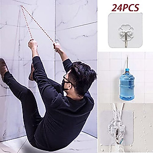 Hook 13ib (Max) Transparent Reusable No Trace Sticky Hook Magic Nano 513 Strong Sticky Hook, Waterproof, Rustproof 24 Pack
