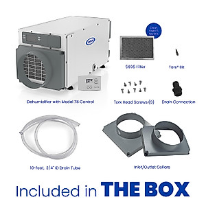 AprilAire E070 Pro 70-Pint Crawl Space Dehumidifier + Model 76 Wall Mount Dehumidifier Control, Commercial-Grade Whole-House Dehumidifier for Basement, Crawlspace, or Whole Home up to 2,200 sq. ft.