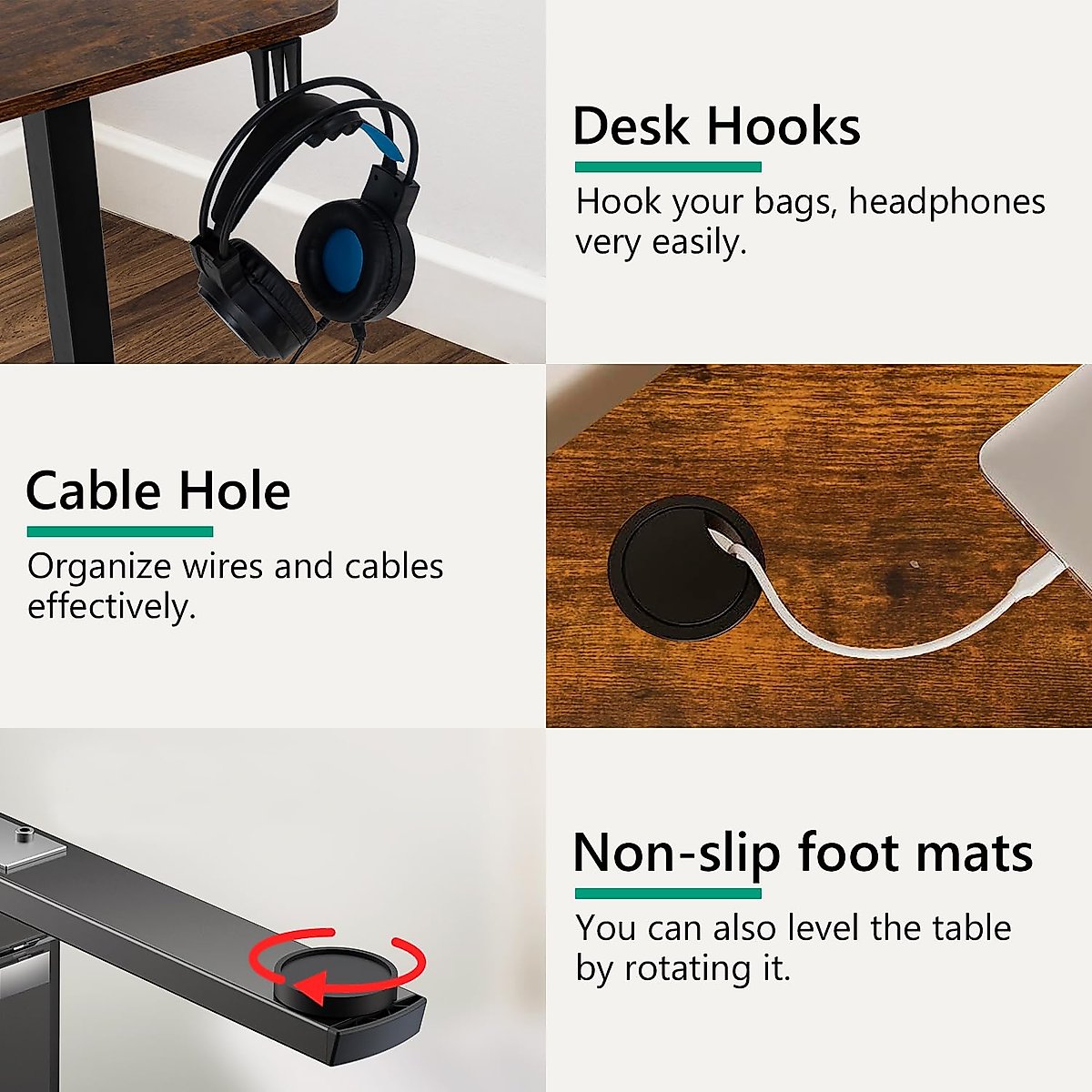 PayLessHere 48 Adjustable Height Standing Desk Computer Desk with Large Space and Headphone Holder Office Desk with Electric Lifting and 2 Memory Function for Office Meeting Room,Brown