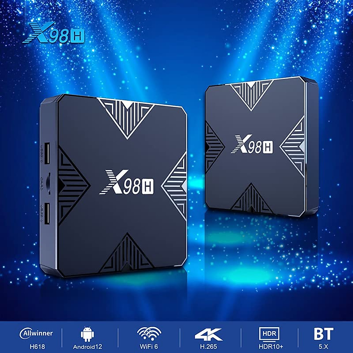 Android 12.0 TV Box,X98H 4GB RAM 32GB ROM H618 Quad-Core 64bit CPU Support WiFi6 Dual 2.4G/5.8G WiFi Ethernet BT5.0 4K 6K HDR10 Ultra HD Smart Home Player X98 Set Top Box