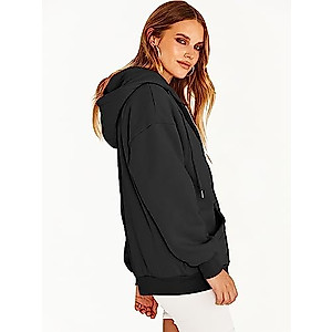 Caracilia Women's Oversized Zip Up Hoodies Sweatshirts Y2K Clothes Teen Girl Fall Casual Drawstring Jackets with Pockets 2023 Winter Loose Fit Clothing Soft Warm Thick Sweater A989heise-S Black