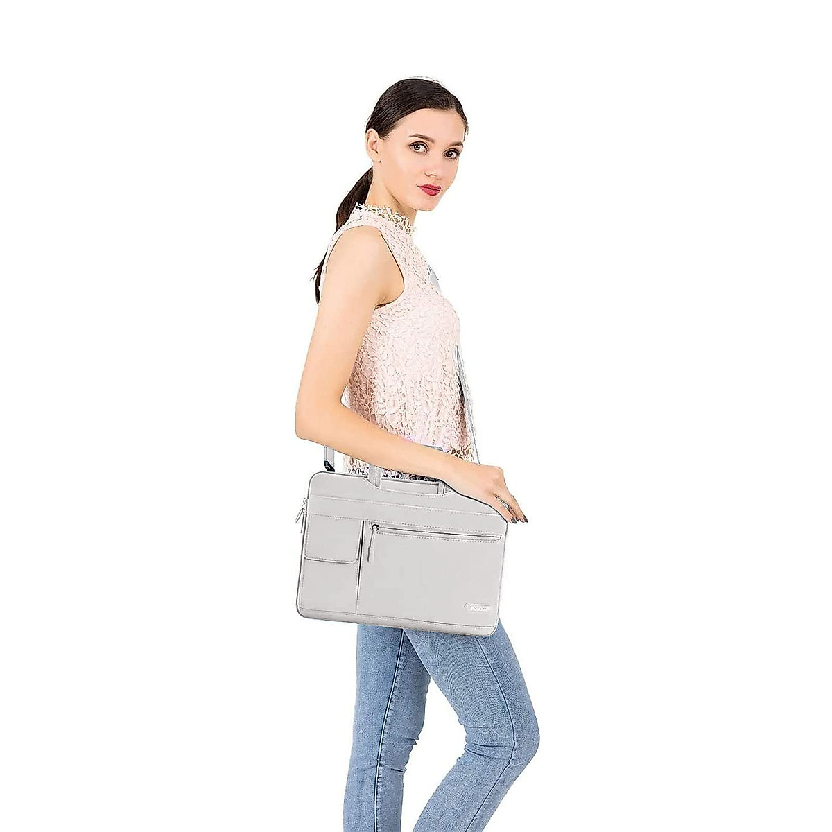MOSISO Laptop Shoulder Bag Compatible with MacBook Air/Pro,13-13.3 inch Notebook,Compatible with MacBook Pro 14 inch M3 M2 M1 Pro Max 2023-2021,Polyester Flapover Briefcase Sleeve Case, Gray