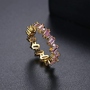 TEEMI-Eternity 18K Gold Plated Pink Cubic Zirconia Emerald Cut Eternity Ring Band Bling Ring (9)