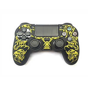 yueton Totem Pattern Soft Silicone Gel Rubber Grip Protective Skin Case Cover for PS4 Controller (Yellow)