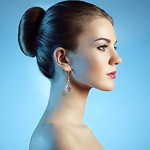 Amethyst Dangle Earrings for Women - Long Silver Teardrop Purple Crystal Cubic Zirconia CZ Chandelier Drop Earrings for Wedding Party Prom Bridal Earring for Bride Bridesmaids Birthstone Jewelry