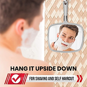 MIRRORVANA Professional Large Hand Mirror with Ergonomic Handle for Men & Women - Premium Handheld Haircut Mirrors for Barber and Salon - 9" x 13" (Elegant Silver Luxe Edition)