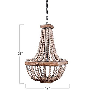 Creative Co-Op Wood & Metal Framed Chandelier with Wood Bead Draping