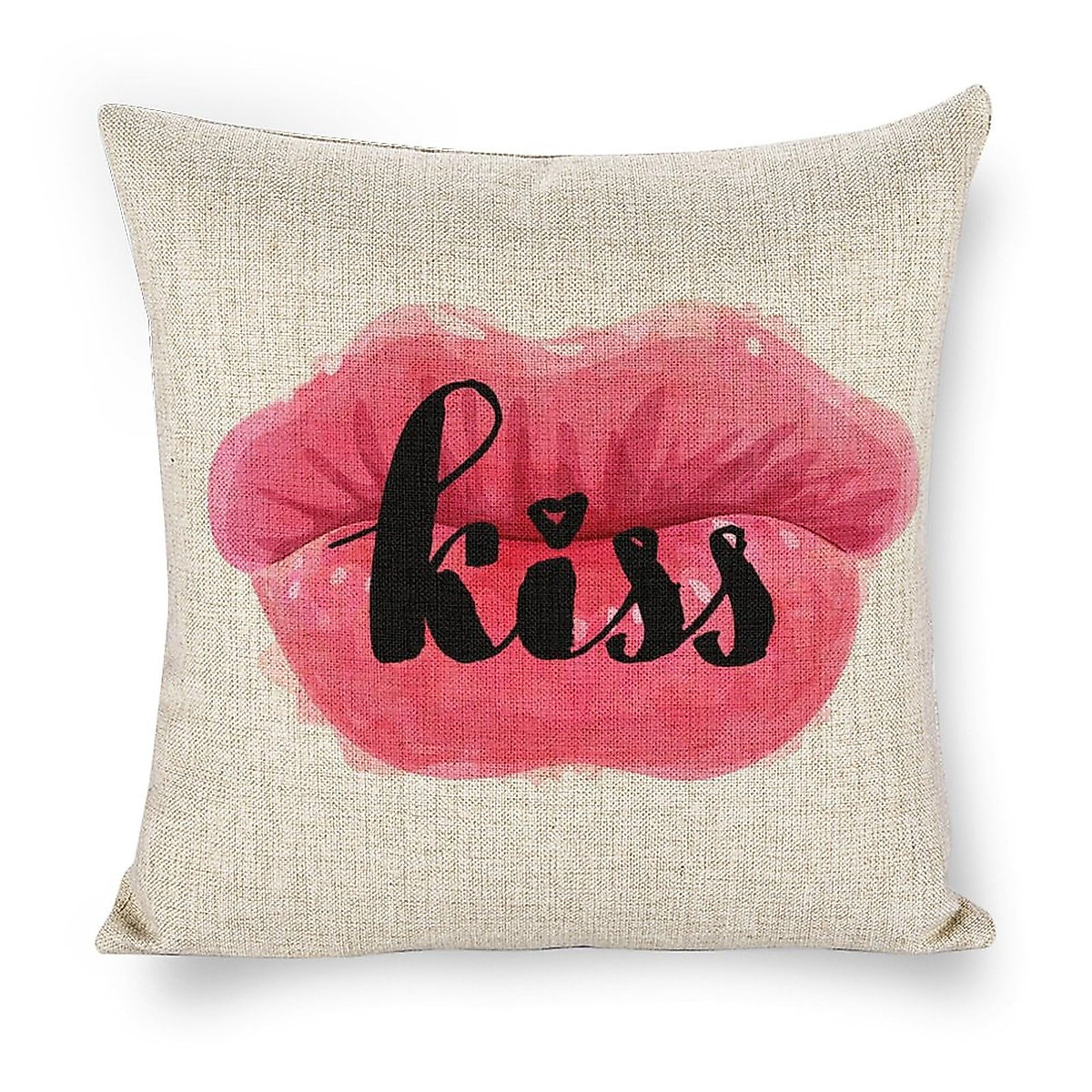 Pink Lipstick Watercolor Throw Pillow Covers 18×18 Pillowcases Set of 1 Kiss Valentine Mouth Linen Decorative Square Pillow Case Cushion Covers Standard Size for Sofa Couch Outdoor Bed Pillow Protecto