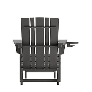 Flash Furniture Halifax Poly Resin Adirondack Chair with Cup Holder and Pull Out Ottoman, All-Weather Poly Resin Indoor/Outdoor Lounge Chair, Set of 2, Gray