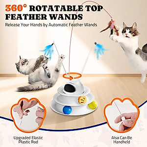 Interactive Cat Toy: 5 in 1 Automatic Cat Toy for Indoor Cats, Rechargeable Hide and Seek Toy with PVC Cover, Battery Operated Kitten Laser Toy, Self Play Fluttering Feather Wand with Track Ball