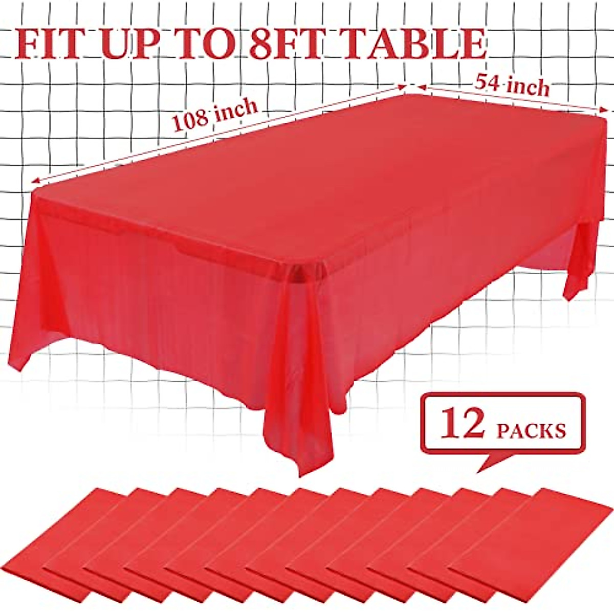 24 Pcs Red Disposable Plastic Tablecloth 54 x 108 Inch Christmas Party Supplies Rectangle Waterproof Table Covers for Indoor Outdoor Events Weddings Birthday Parties