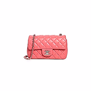 CHANEL Women's Pre-Loved Pink Lambskin Rectangular Flap Bag, Pink, One Size