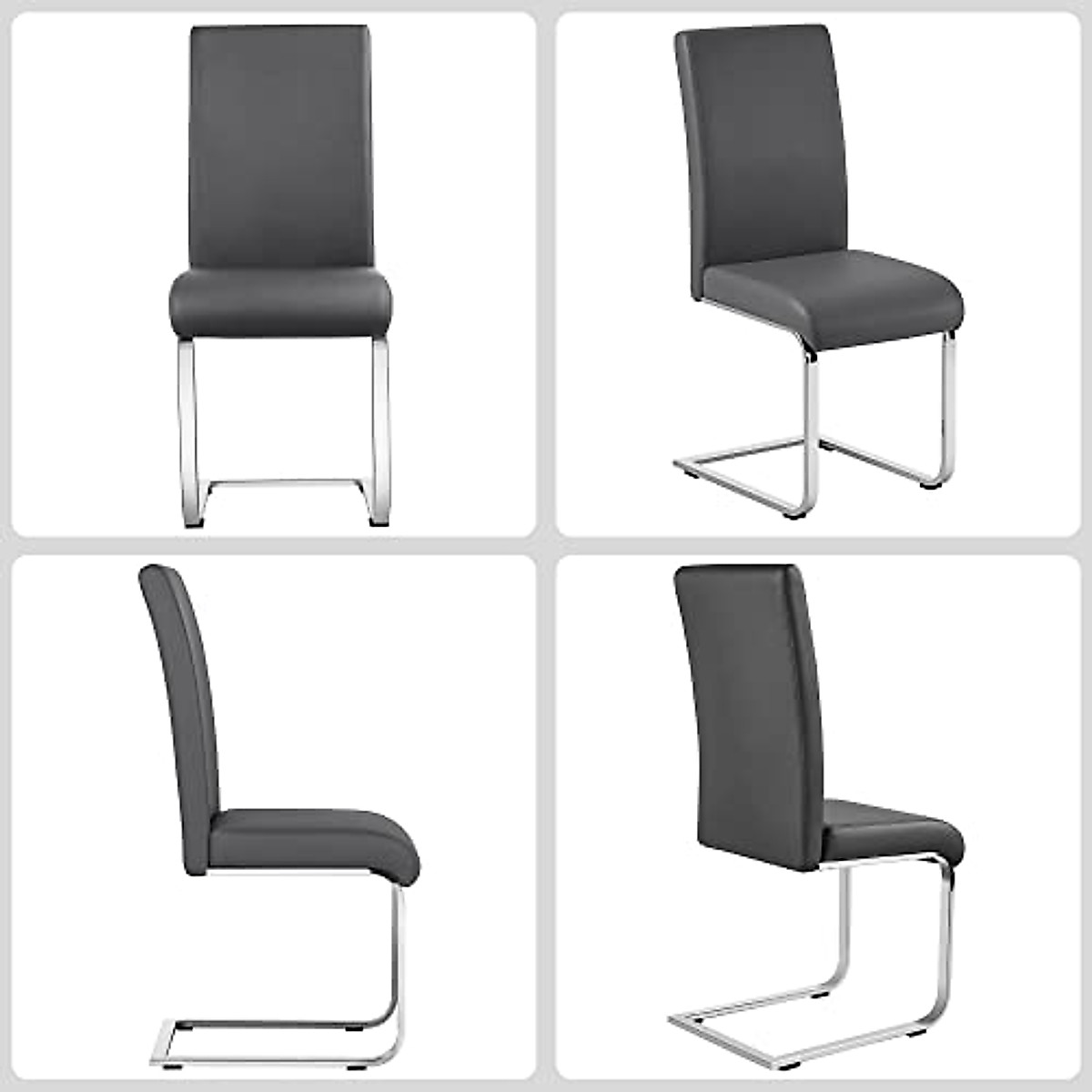 Yaheetech Dining Chairs Leather Upholstered Dining Side Chairs High Back Dining Room Chairs Metal Home Kitchen Furniture Modern 2PCS, Gray
