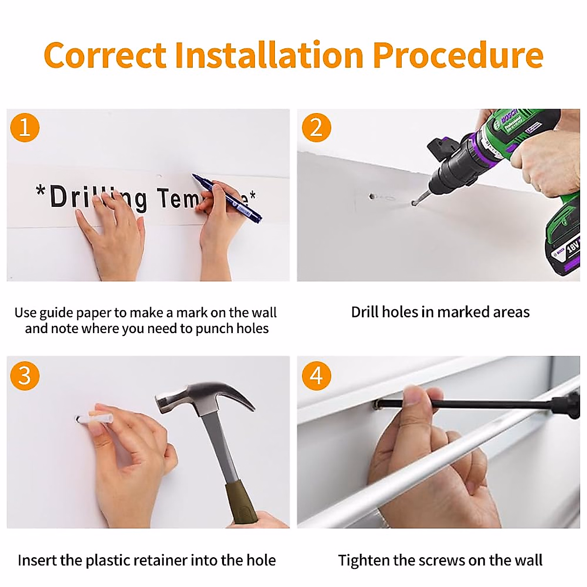 Dontinhu Laundry Drying Racks 2 Pack Collapsible, Wall Mounted Retractable Clothes Drying Rack, 45lbs Capacity, 8 Linear Ft,4 Metal Rods, with Wall Template (White2-23.6").