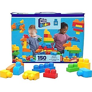 MEGA BLOKS First Builders Toddler Blocks Toys Set, Deluxe Building Bag with 150 Pieces and Storage, Blue, Ages 1+ Years