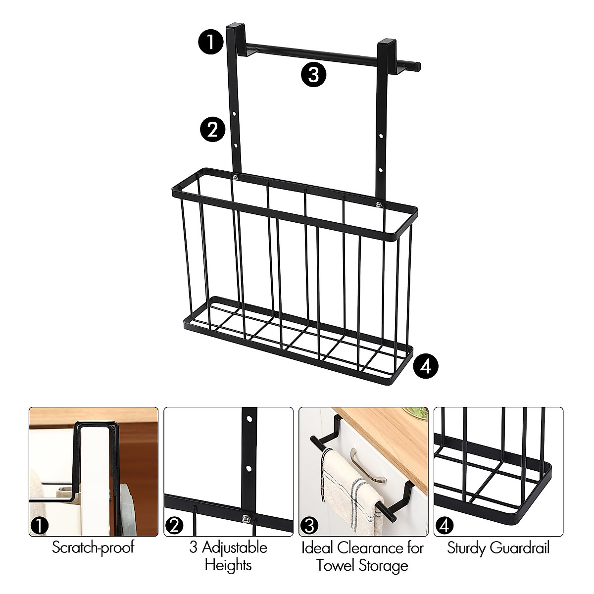 KES Cabinet Door Organizer with Towel Bar, Kitchen Cabinet Organizer with Towel Holder Cutting Board Organizer for Kitchen, Over The Cabinet Door Organize with Towel Rack Matte Black, KUR520-BK