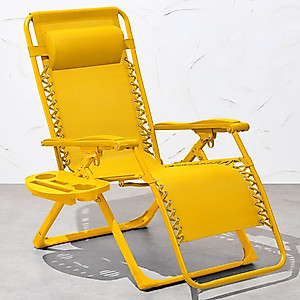 Best Choice Products Adjustable Zero Gravity Chair, Monochromatic Color Folding Patio Recliner w/Side Tray, Headrest - Sunflower