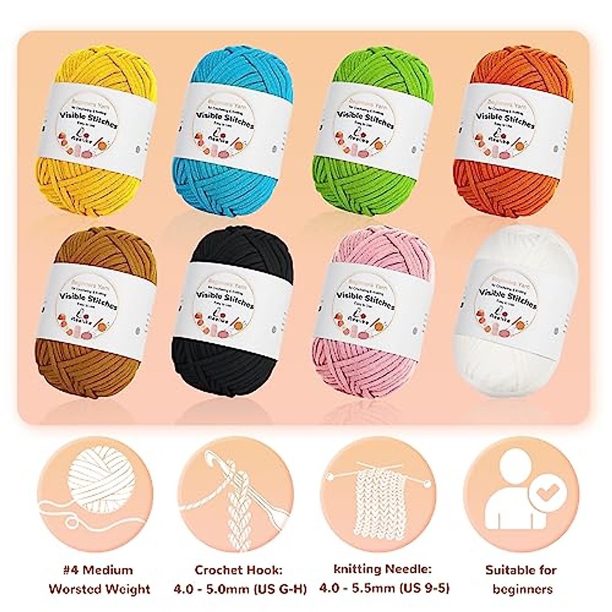 Beginner Yarn for Crocheting and Knitting, Aeelike 350 Yards (4x50g) Soft Cotton-Nylon Blend Easy-to-Use Yarn for Newbie, 26pcs Knitting & Crochet Supplies for Learning to Crochet Animals