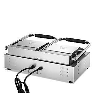 KWS PM-23 3400W Electric Panini Press Maker with Grooved Top & Bottom Sandwich Toasting Grill – 19″ X 9″ Cooking Surface