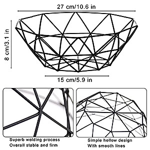 Fruit Bowl, Fruit Bowl For Kitchen Counter, 2Pcs Wire Fruit Basket, for Countertop, Home Decor, Table Centerpiece Decorative Hold Vegetables, Bread, Snacks (Black)