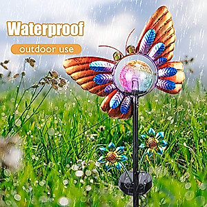 Outdoor Solar Garden Stake Lights Butterfly Waterproof LED Crackle Glass Globe Stake Metal Light for Walkway Pathway Lawn Patio Decor