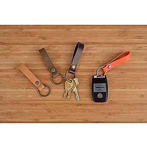 Zittop Leather Keychain POB Solid Metal Bronze Handcraft Key Ring Lanyard Handmade (Coffee colour)