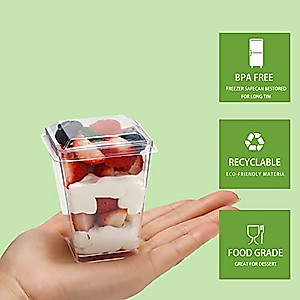 50Pack 5oz Square Dessert Cups with Lids and Spoons, Parfait Cups Clear Dessert Shooter Cups Appetizer Cups for Party with Pudding Fruit Ice Cream Cups