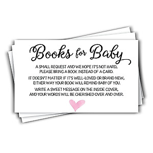 All Ewired Up 50 Pink Watercolor Heart Baby Shower Book Insert Request Cards (50-Cards)