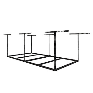 eShelf 4x8ft Overhead Garage Storage Rack Wooden Decking Not Included, Heavy Duty Metal Rack, Adjustable Ceiling Dropdown, 600lbs Weight Capacity (Black)