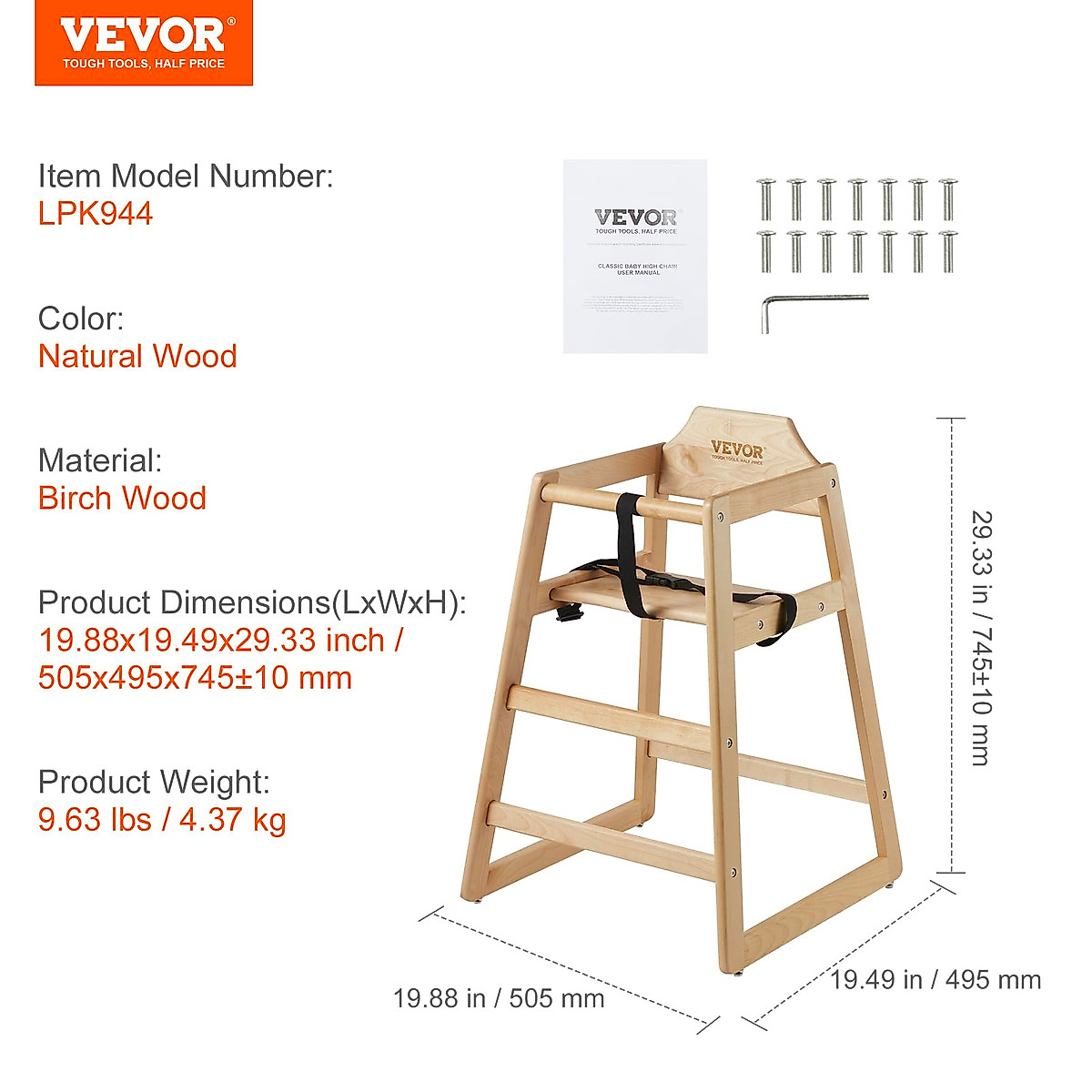 VEVOR Wooden Double Solid Wood Feeding, Eat & Grow Portable High, Easy to Clean Baby Booster Seat, Compact Toddler Chair, Natural