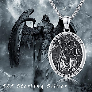 La Santa Muerte Necklace 925 Sterling Silver Mexican Grim Reaper Pendant Amulet Protection Santa Muerte Skull Jewelry Gift for Men Women (Silver)