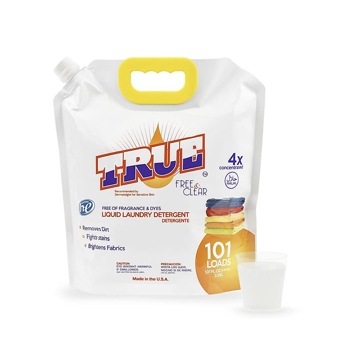 True Detergent Free & Clear Laundry Detergent - 101 Total Loads - For Sensitive Skin - 4x Concentrated Formula - Made In USA & Halal - Unscented, 101 Fl oz