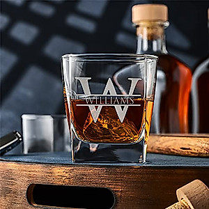 Set of 2 - Whiskey Gifts for Men, Personalized Whiskey Glasses w/ Name & Initial - 9 Designs - 9 oz, Limited Edition Monogrammed Rocks Glasses for Whiskey, Bourbon, Engraved Scotch Glasses - Dad Gifts