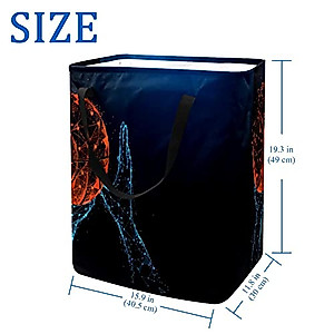 Basketball Shooting Print Collapsible Laundry Hamper, 60L Waterproof Laundry Baskets Washing Bin Clothes Toys Storage for Dorm Bathroom Bedroom
