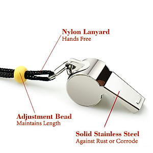 Hipat Whistle, 2 Pack Stainless Steel Sports Whistles with Lanyard, Loud Crisp Sound Whistles Great for Coaches, Referees, and Officials (Silver(Stainless Steel))