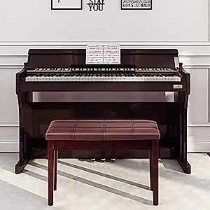 GOFLAME Piano Bench with Padded Cushion and Music Storage, Comfortable Double Duet Seat with PU Leather and Wooden Legs, Perfect for Professional or Home Use (Brown)