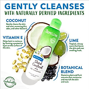 TropiClean Lime & Coconut Deshedding Dog Shampoo for Shedding Control | Natural Pet Shampoo Derived from Natural Ingredients | Cat Friendly | Made in The USA | 1 gal.