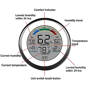 Digital Hygrometer Indoor Thermometer Humidity Gauge with Touchscreen Humidity Monitor Indicator Room Thermometer with Temperature Humidity Gauge for Home Office Greenhouse