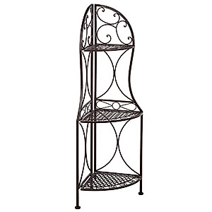 XAONIEN 3 Tier Metal Corner Shelf Stand for Kitchen Free Standing Corner Shelf, Bakers Rack, Antique Bronze