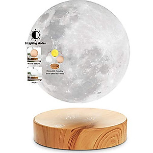 VGAzer Levitating Moon Lamp,Floating and Spinning in Air Freely with 3D Printing LED Moon Lamp Has 20 Modes for Unique Gifts,Room Decor,Night Light,Office Desk Toys (Wooden Base 3 Colors)