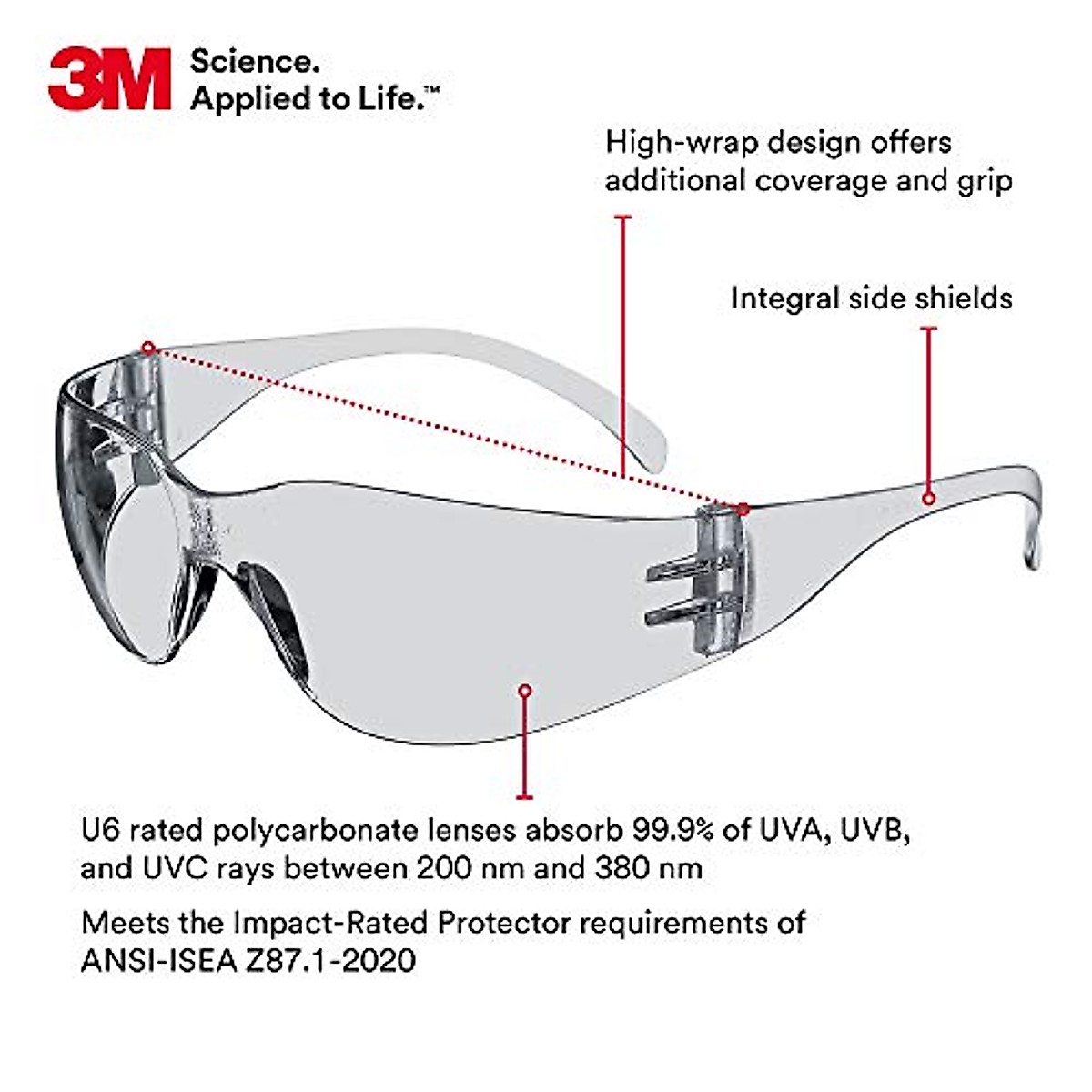 3M Safety Glasses, Virtua, ANSI Z87, 20 Pairs, Indoor/Outdoor Clear Hard Coat Lens, Clear Frame