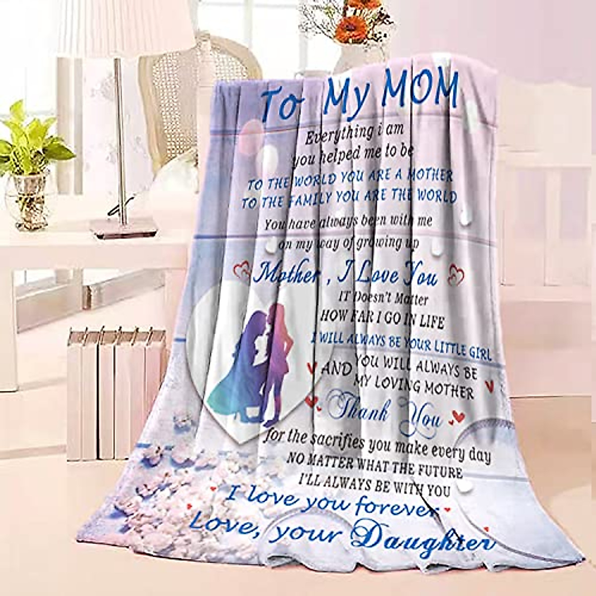 Mom Gifts from Daughter, Mothers Day Blanket Gifts for Mom, Mom Birthday Gifts from Daughter, Soft & Cozy Flannel Throw Blanket Gift for Mom, Mom Blanket 60"x50"