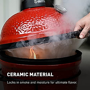 Kamado Joe KJ13RH Joe Jr. 13.5 inch Portable Charcoal Grill with Cast Iron Cart and Heat Deflectors, Blaze Red