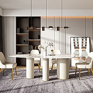 BAYCHEER Luxury Oval Dining Table Slate Stone Top Table with 3 Metal Base Kitchen Table - Gold 55.1" L x 31.5" W x 29.5" H (Table Only)