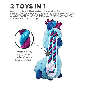 Outward Hound Braidy Budz Blue Llama Dog Toy - Cozy Plush Outside with Twisted Braided Jersey Inside, Small