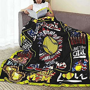 CHILL·TEK Love Softball Blanket, Softball in My Blood Throw Blankets Soft Lightweight Bed Blanket Cozy Warm Velvet Blanket Gift for Men Boys All Season Flannel Blanket for Couch Bed Sofa, 80"x60"