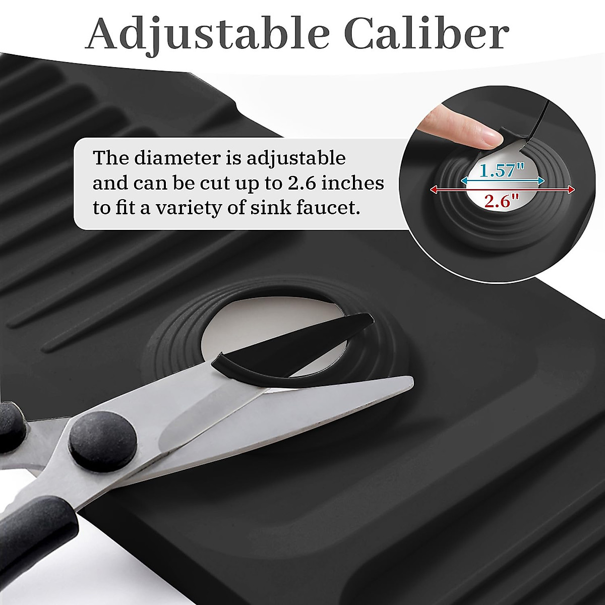 PoYang 24 inch Silicone Draining Mat for Kitchen Sink Splash Guard Behind Faucet, Splash Guard for Kitchen Sink Area Longer Faucet Draining Mat, Sink Protectors for Kitchen Sink Splatter Screen, Black