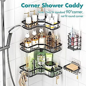 Corner Shower Caddy, 5-Pack Adhesive Shower Organizer, Wall Mounted Bathroom Organizer with Soap Holder, Toothbrush Holder, Shower Rack Bathroom Storage Accessories, Shower Shelves for Inside Shower